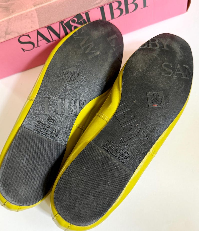 Sam & Libby Ballet Flats 90s Vintage Lemon Lime Leather Uppers Bow ...