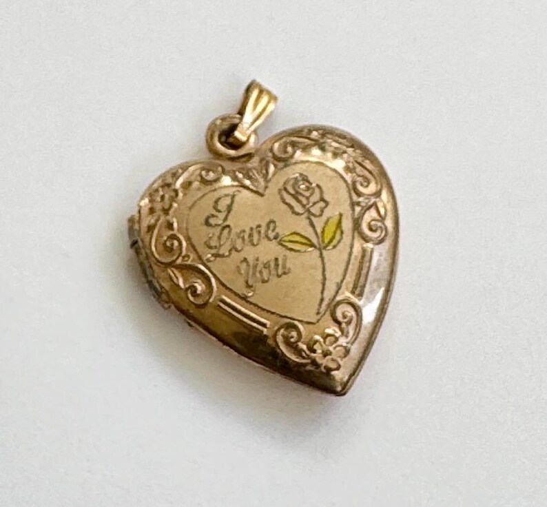 Antique Gold Heart Locket 14K GF Engraved I Love You Flower Rose ...