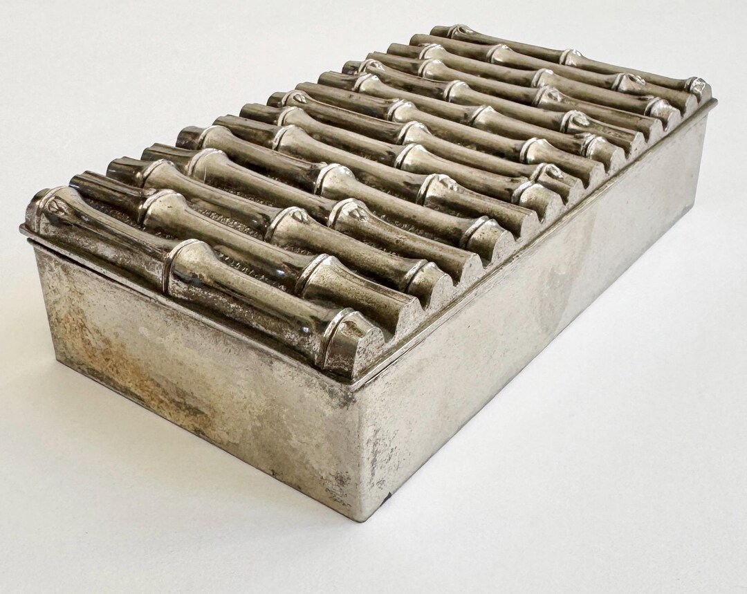 Vintage Silver Bamboo Box Silver Plate Bamboo Design Lid Mid Century ...