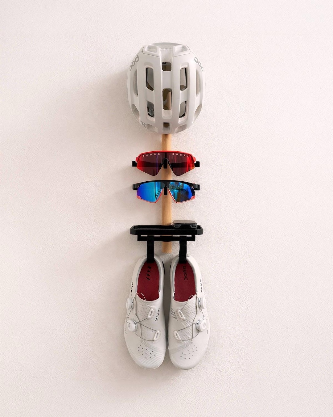 Wall Mounted Cycling & Run Gear Organizer. Helmet Hook, Sunglass Rack ...