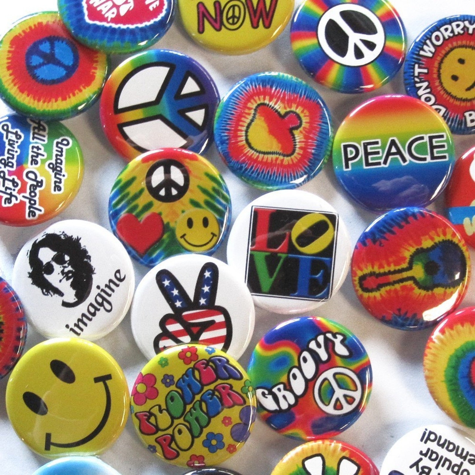 24 Pin Pack GROOVY Buttons-colorful Hippie Peace and Love Pins - Etsy