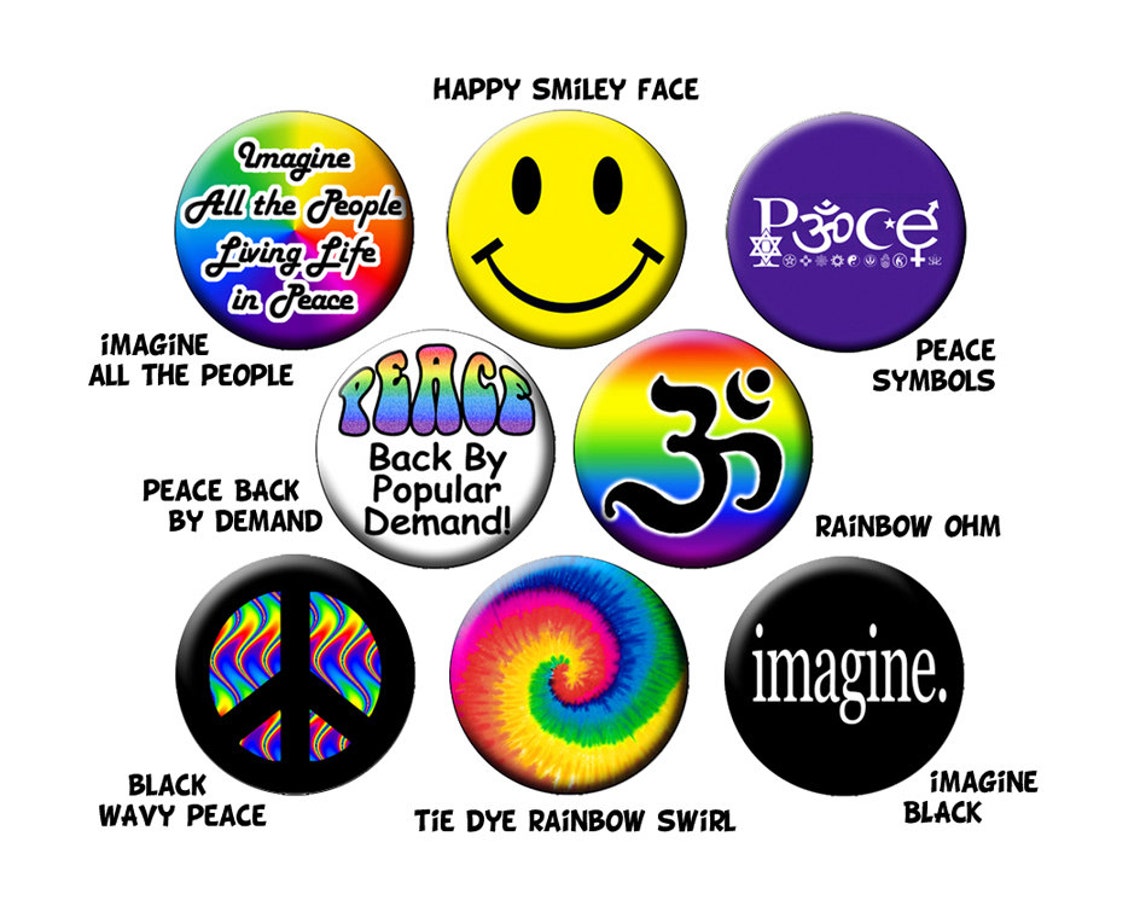 Choose 8 GROOVY Buttons-colorful Hippie Peace and Love Pins | Etsy