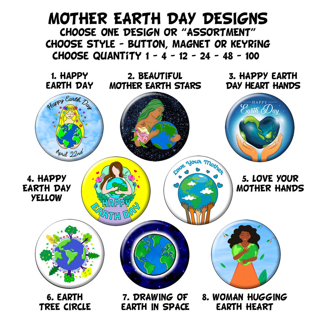 EARTH DAY Pin(s) or Magnet(s) High-quality 2.25" Pin-back Buttons or ...