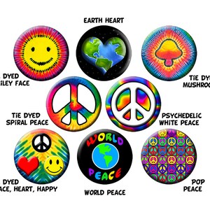 Choose 8 GROOVY Buttons-colorful Hippie Peace and Love Pins Your Choice ...