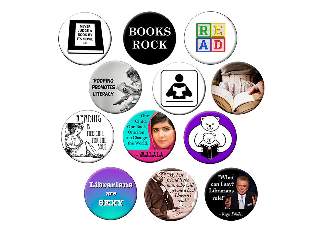 12 Book-lover Pins - for Librarians and Book Readers - 12 Small 1.25 ...