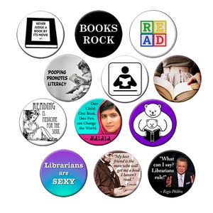12 Book-lover Pins - for Librarians and Book Readers - 12 Small 1.25 ...