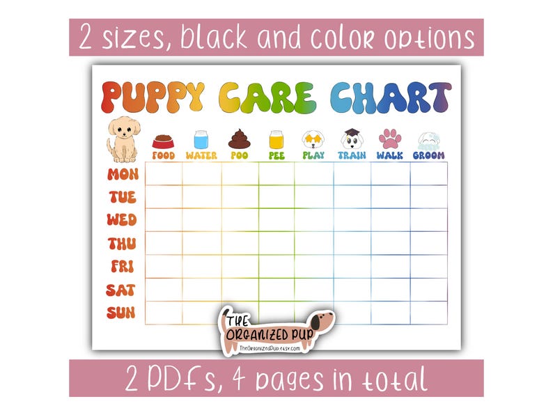 Printable Puppy Care Chart for Kids, Weekly Puppy Care Sheet, Cute Dog ...