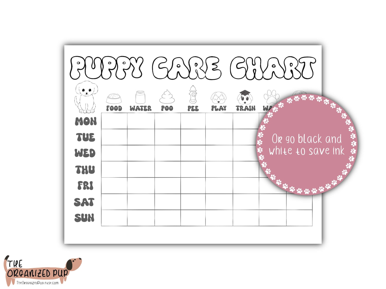 Printable Puppy Care Chart for Kids, Weekly Puppy Care Sheet, Cute Dog ...