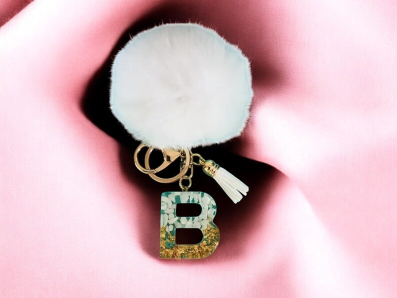 White Filled Ball Keychain Resin Drop Glue Key Charm for Women Backpack ...