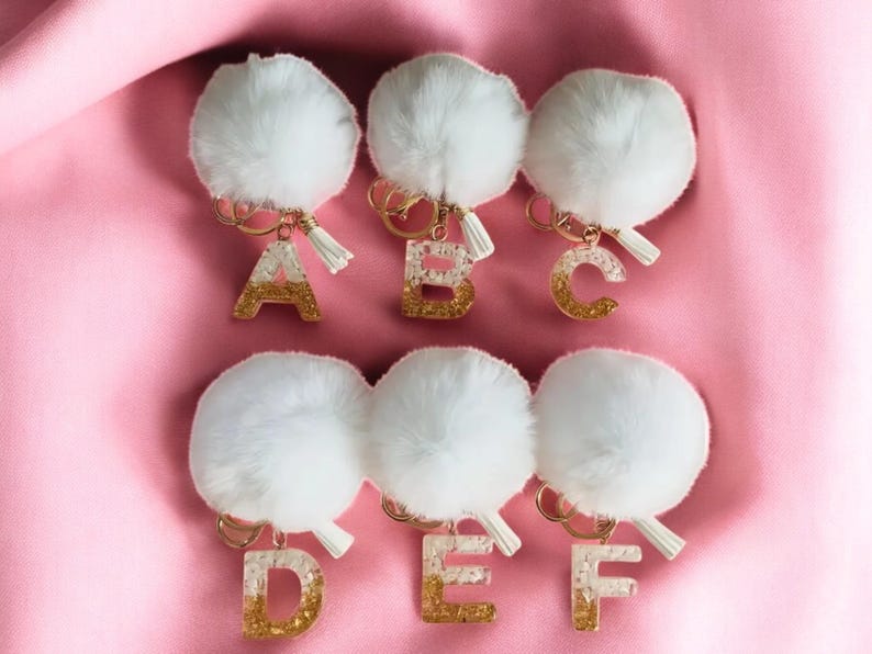 White Filled Ball Keychain Resin Drop Glue Key Charm for Women Backpack ...