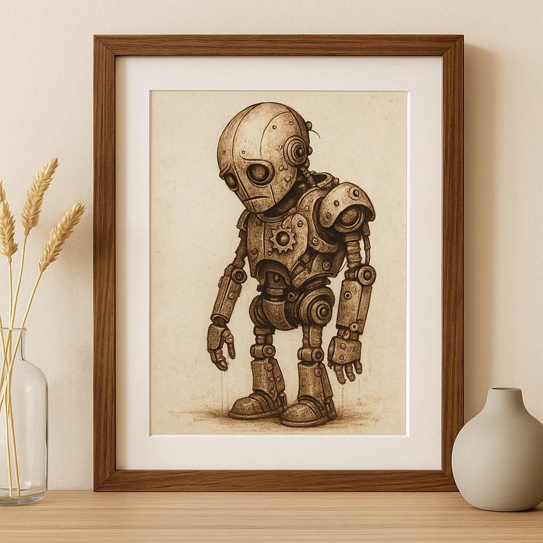 Melancholy Machines Steampunk Art Print | Sad Robot Illustration ...