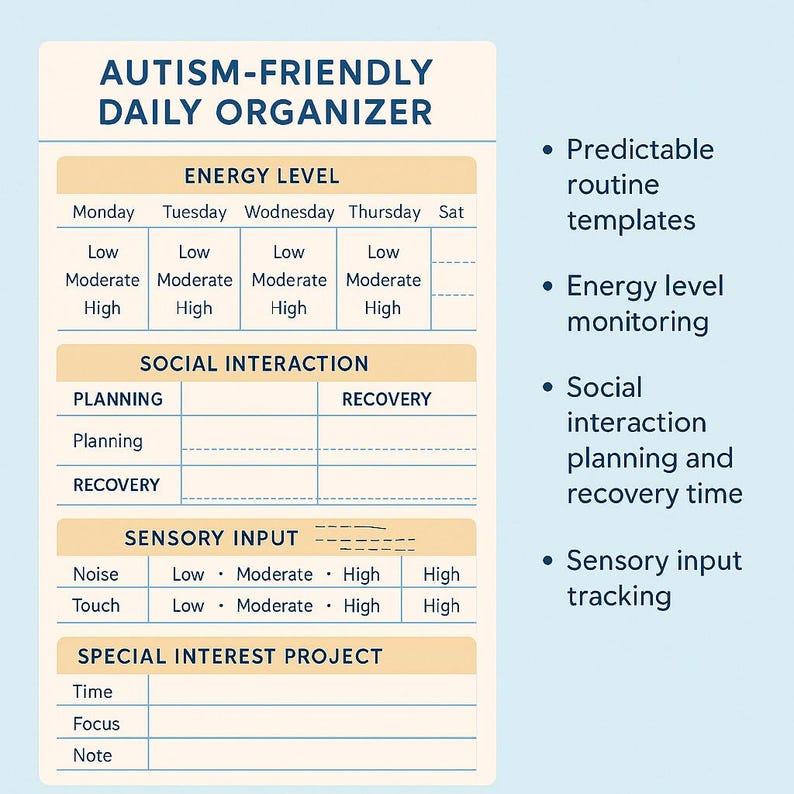 Autism Friendly Digital Planner-visual Schedule and Sensory Tracker ...