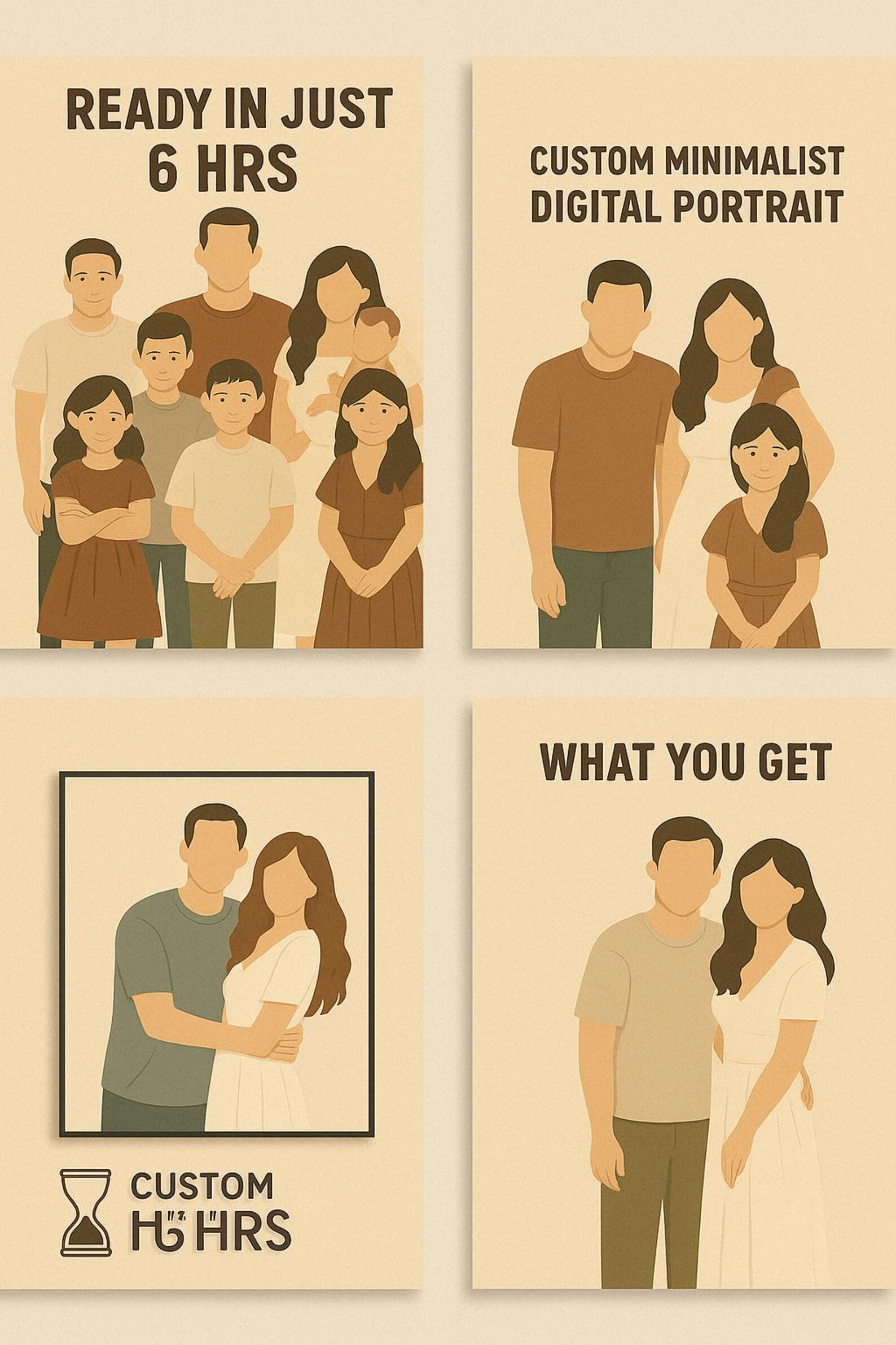 Custom Faceless Family Portrait-minimalist Digital Illustration in Six ...