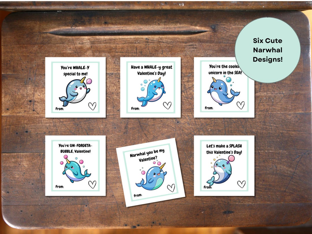 Narwhal Valentine Card, Little Boy Valentines, Daycare Valentines ...