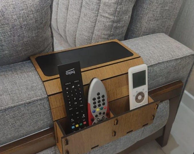 Couch Arm Rest Table With Magazine Stand, Modern Wood Armrest Table ...