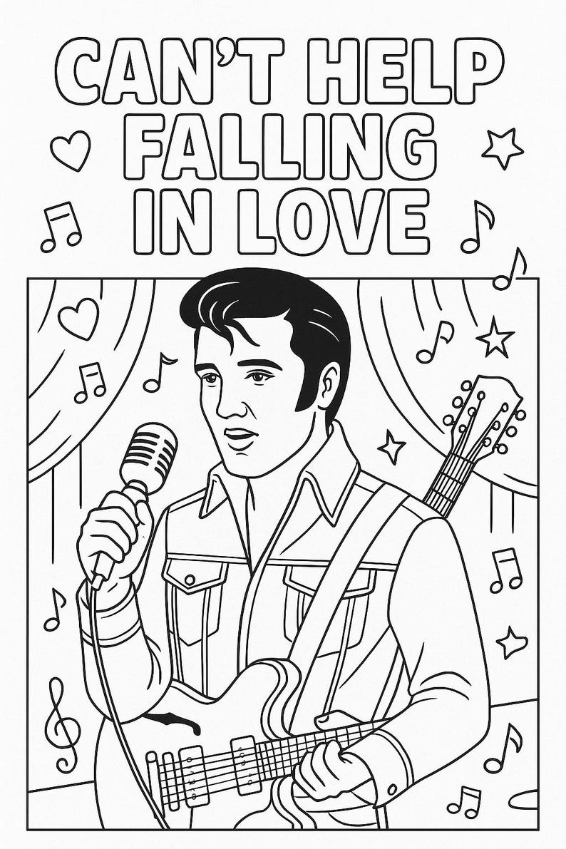 Elvis Presley Coloring Page: 1968 Comeback Special - Retro Rock Art ...