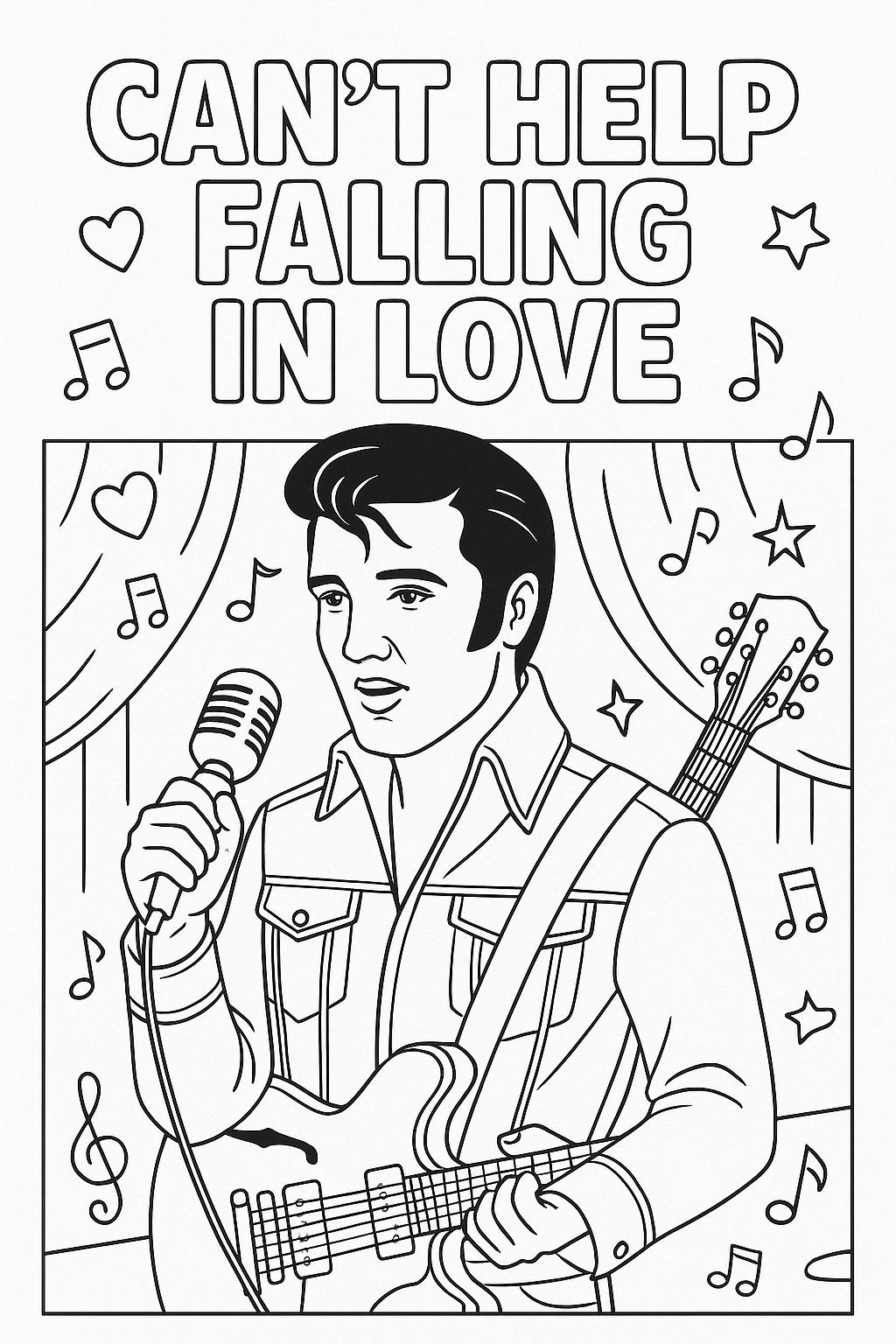 Elvis Presley Coloring Page: 1968 Comeback Special - Retro Rock Art ...