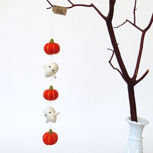 Halloween Miniature Ghost + Orange Pumpkin Garland, Needle Felted ...