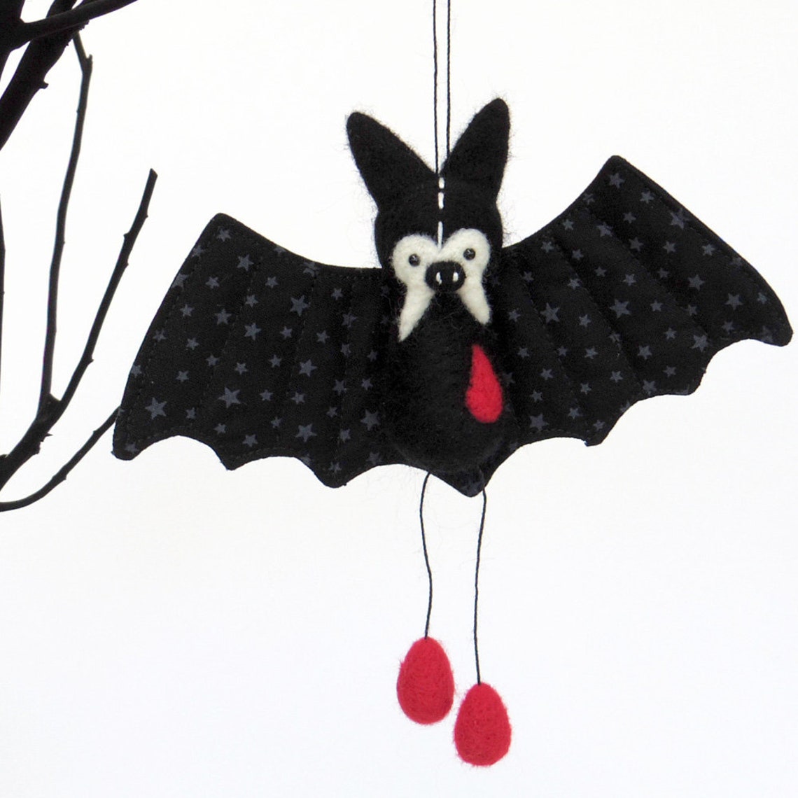 Halloween bat ornament black vampire bat plush with needle | Etsy