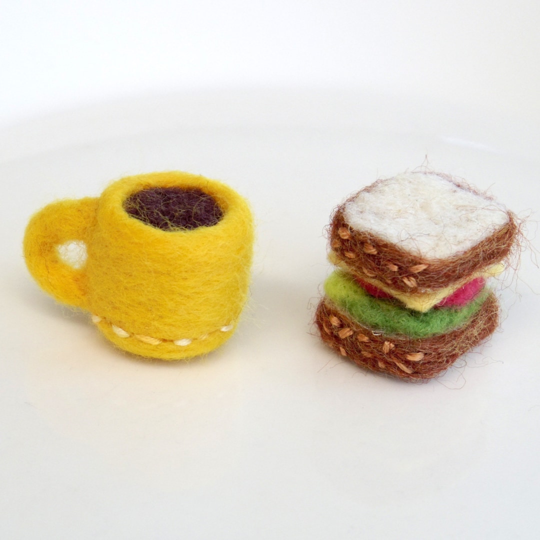 Miniature Felt Food, Needle Felted Sandwich Coffee Cup, Dollhouse, Tiny ...
