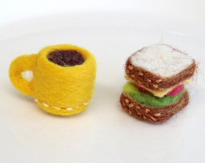 Miniature Felt Food, Needle Felted Sandwich + Coffee Cup, Dollhouse ...