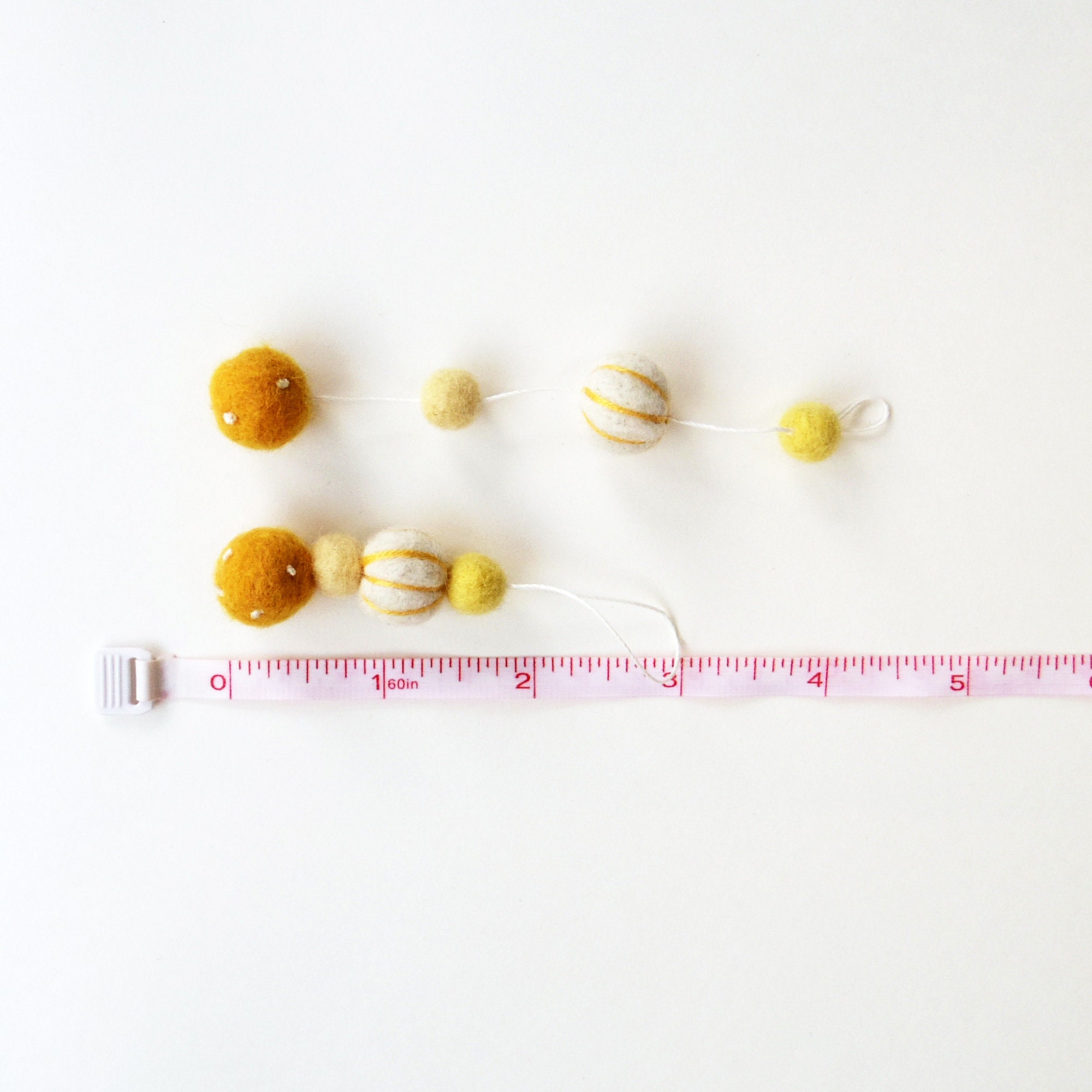 Miniature Felt Ball Ornaments set of 6 Yellow and White - Etsy