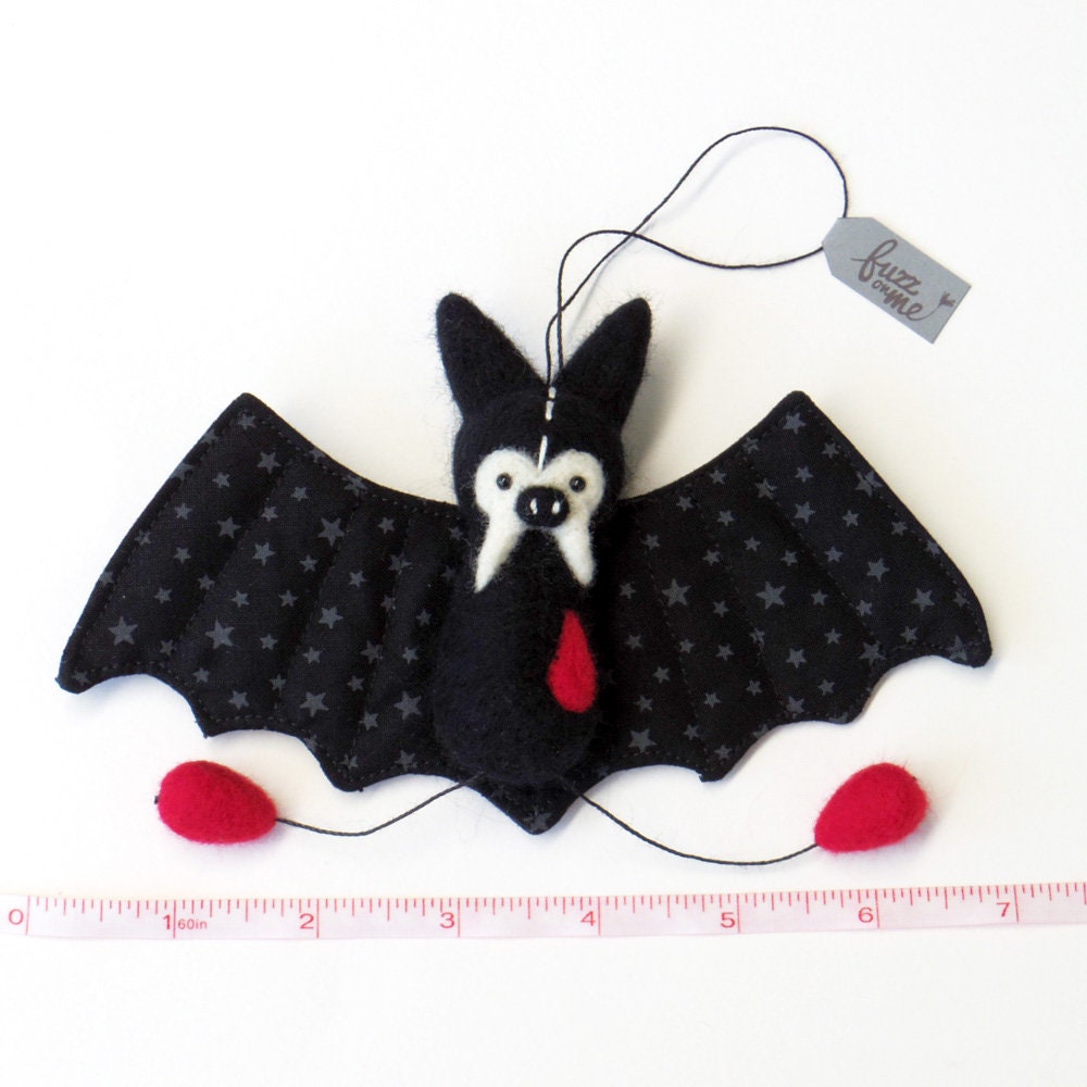 Halloween bat ornament black vampire bat plush with needle | Etsy