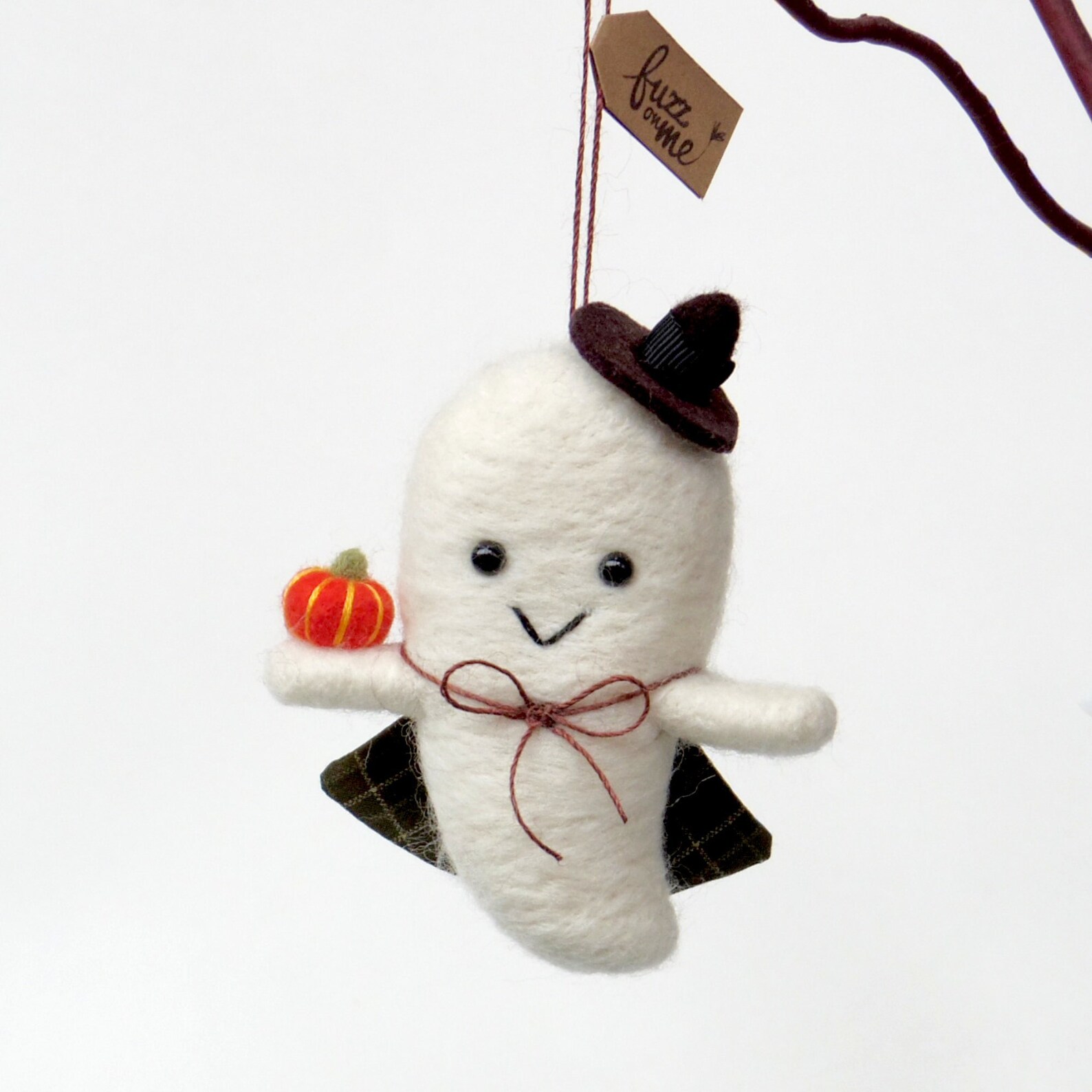 Halloween Felt Ghost Ornament With Moss Green Plaid Cape - Etsy