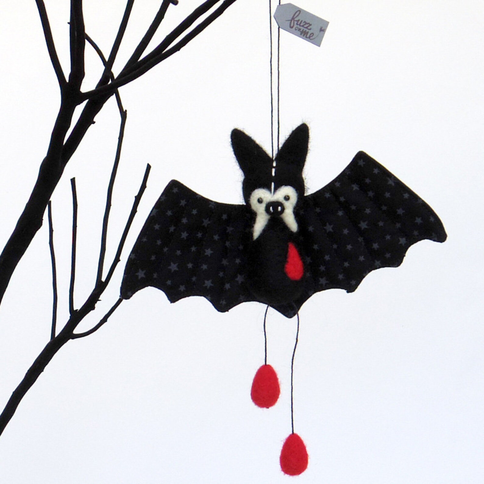 Halloween bat ornament black vampire bat plush with needle | Etsy