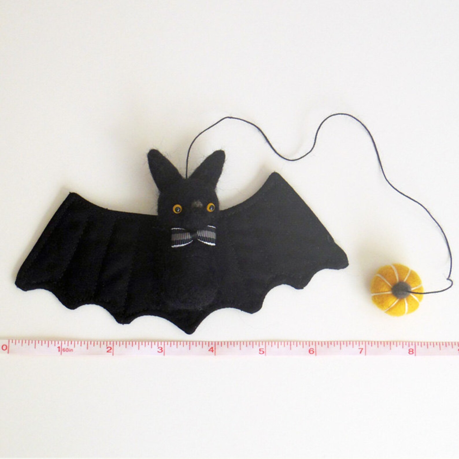 Bat Halloween Decor : Needle Felted Bat Ornament With a Bow Tie and ...