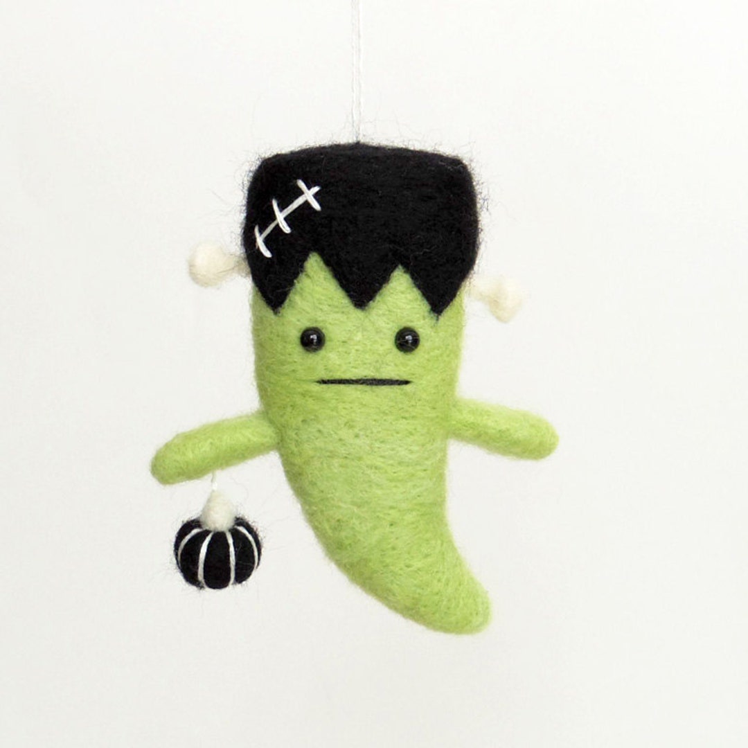 Frankenstein Felt Halloween Ornament -size L, Needle Felted Ghost With ...