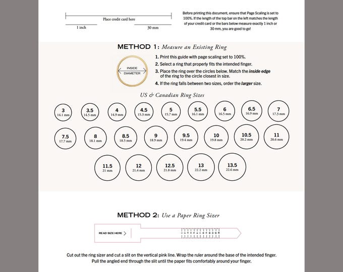 International Ring Size Conversion Chart: Printable Table (instant ...
