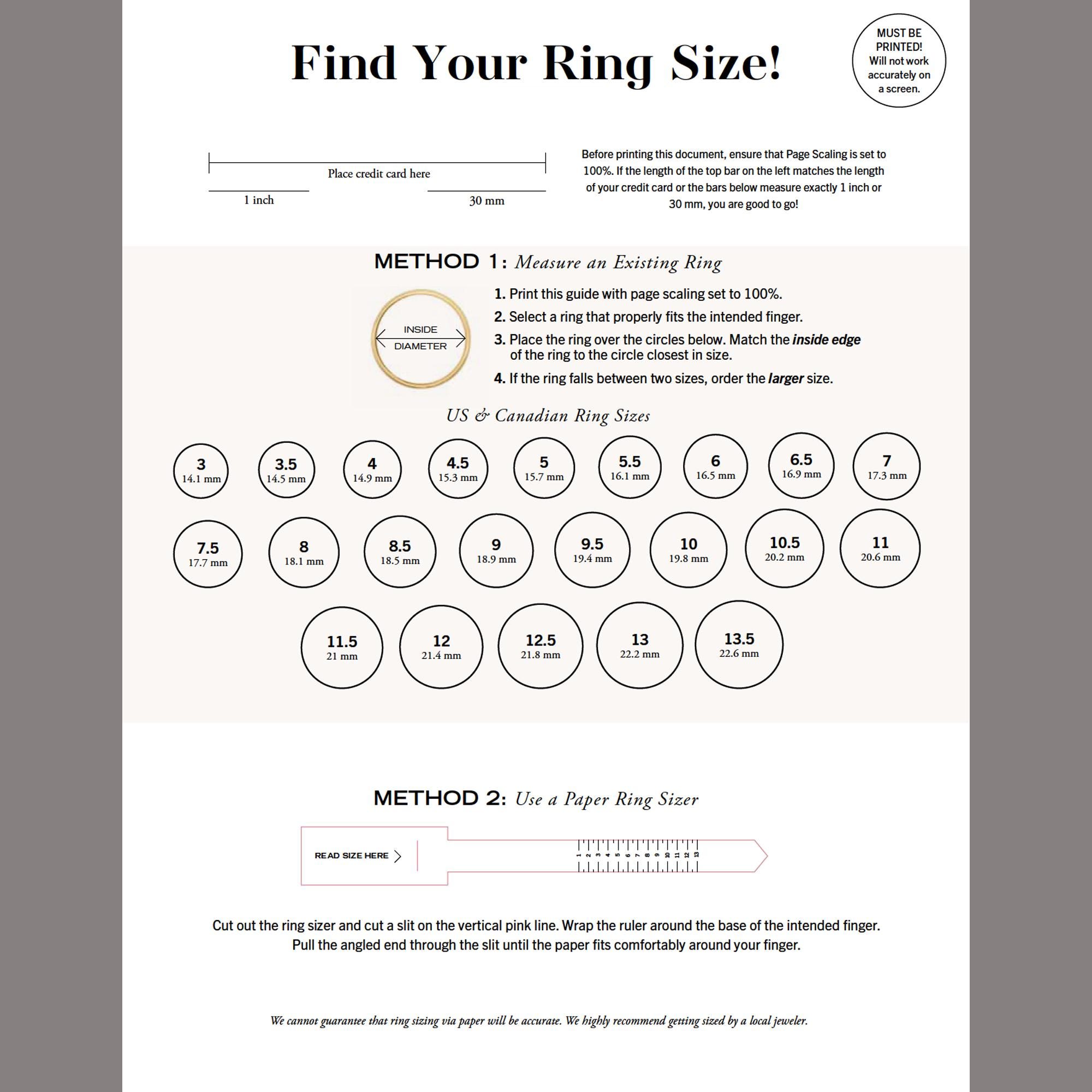 Printable Ring Sizer, Instant Download, Find Your Ring Size, Ring Size Conversion Chart - Etsy