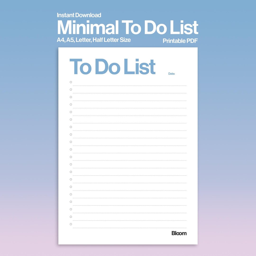 Minimal Printable to Do List, Blank Task List Planner, A4/a5/letter ...