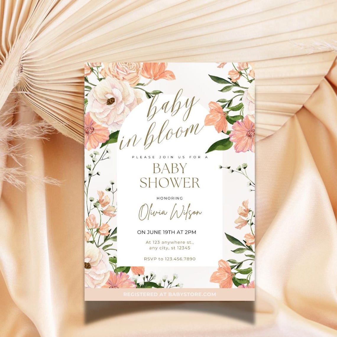 Baby in Bloom Baby Shower Invite, Floral Pink Baby Shower Invite ...