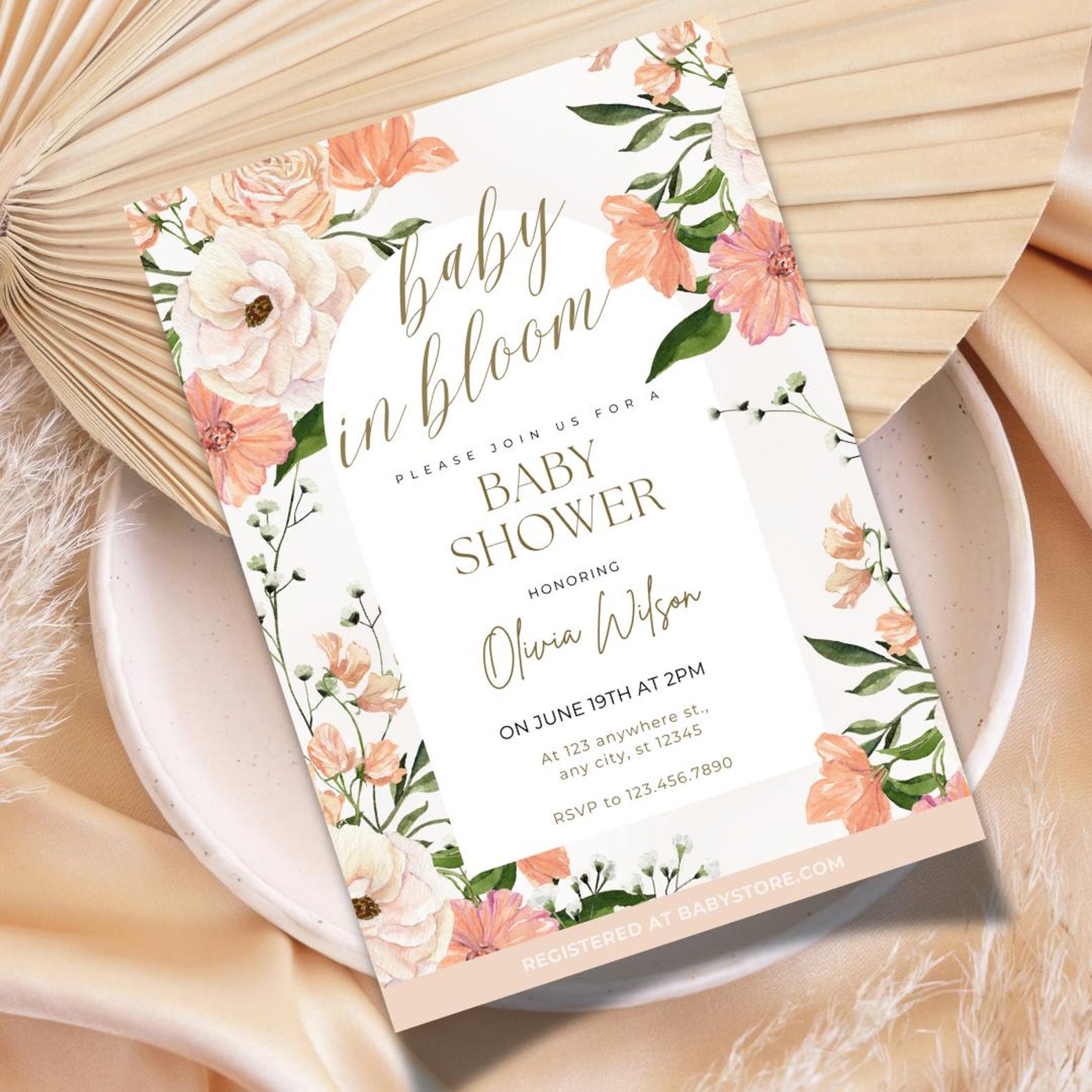 Baby in Bloom Baby Shower Invite, Floral Pink Baby Shower Invite ...