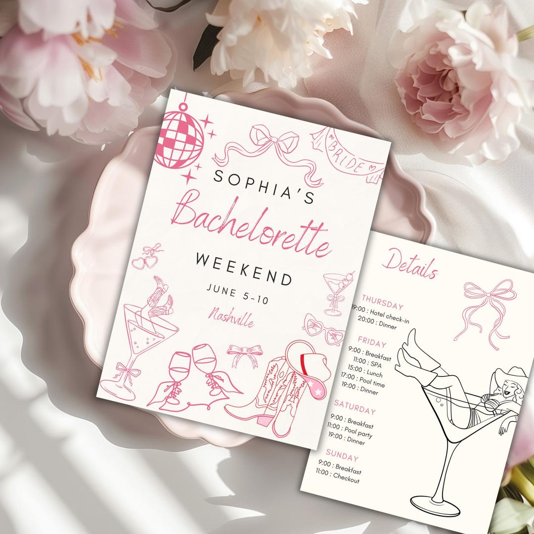 Disco Cowgirl Bachelorette Invitation & Itinerary • Pink Disco Western ...