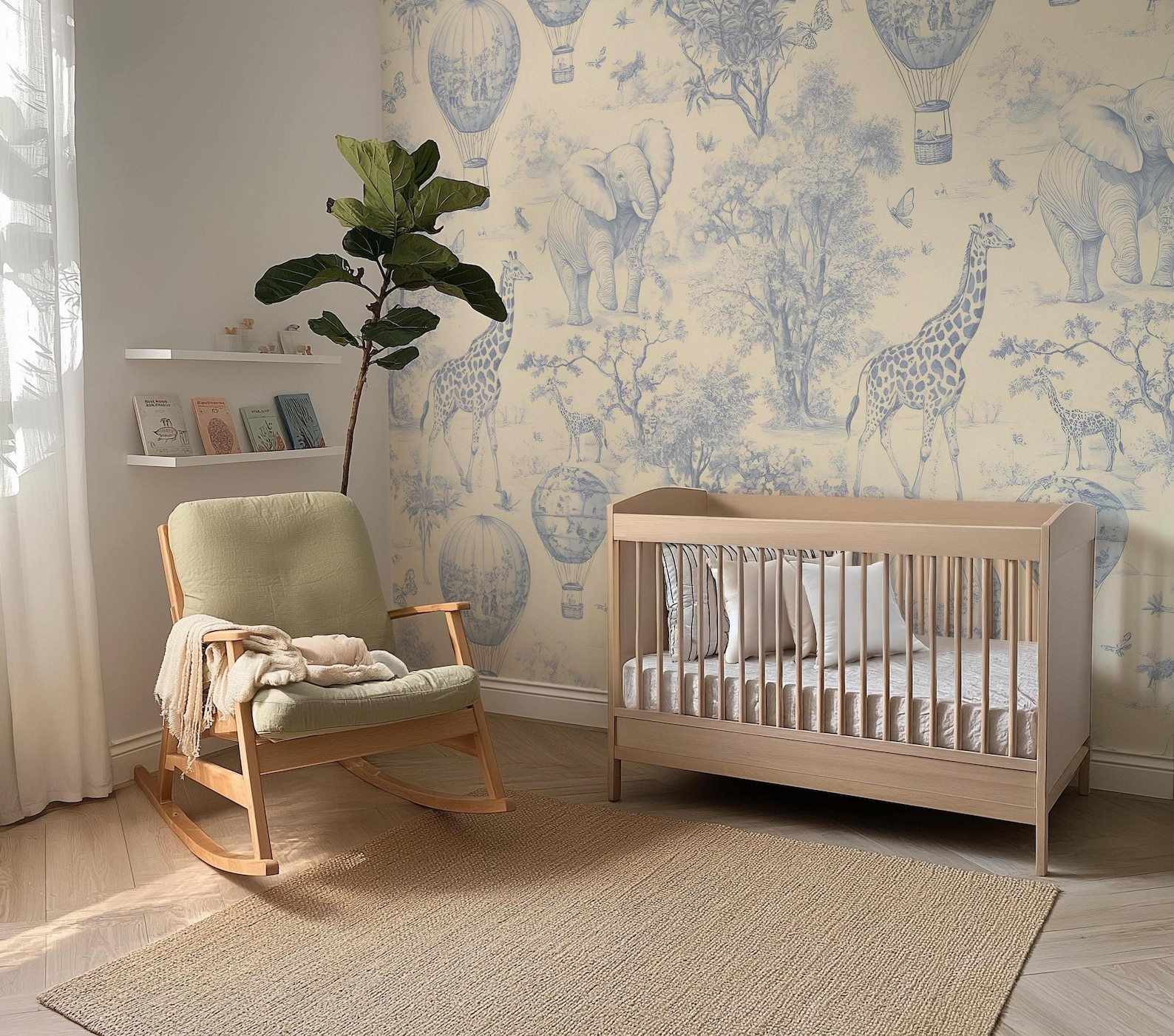 Blue Safari Animals Toile Wallpaper: Kids Nursery Wall Mural - Etsy
