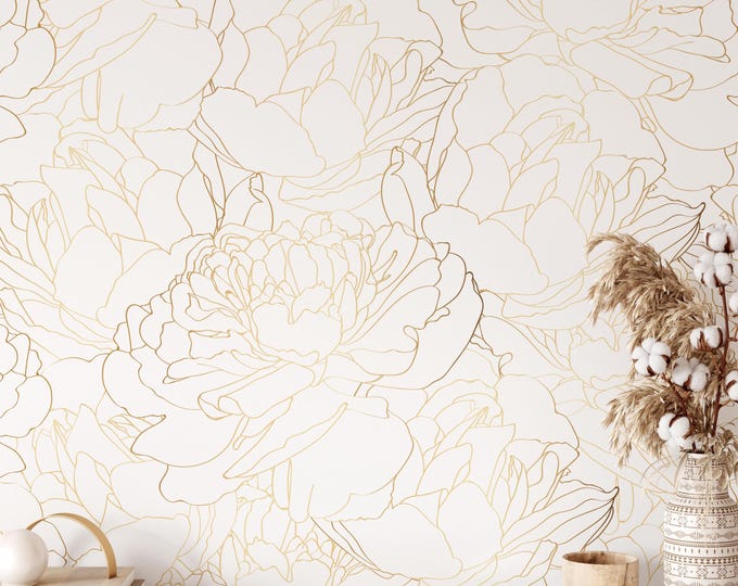 Minimalist Line Drawing Flowers Wallpaper Peel and Stick, Large Scale ...