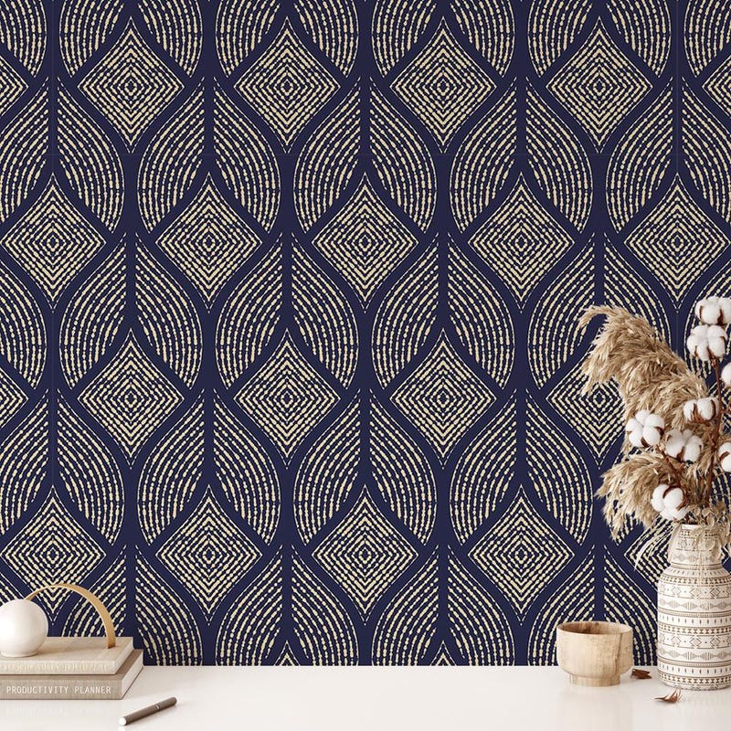 Navy Gold Wallpaper - Etsy