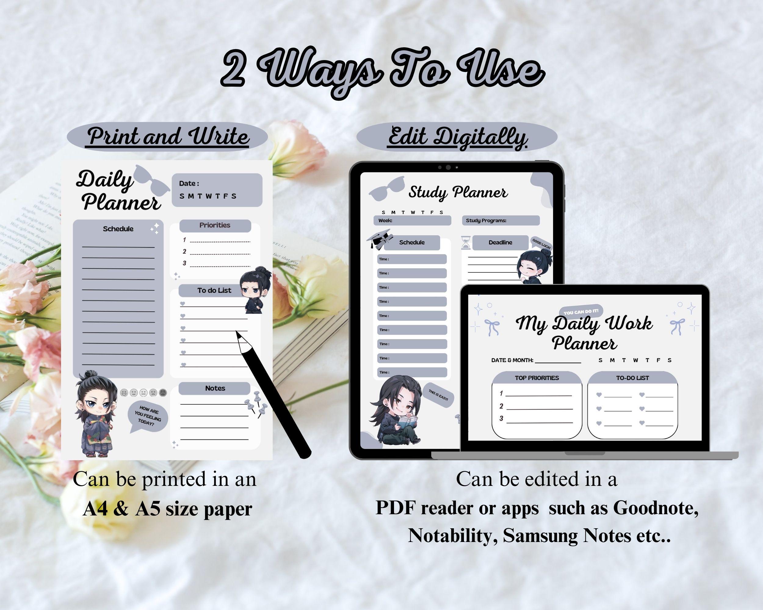 Anime Daily Planner work School Study Instant Download Printable ...