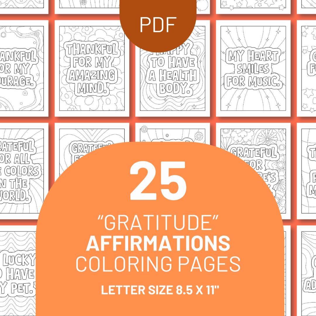 Gratitude Affirmation Coloring Pages for Kids: Mindful Activity (PDF ...
