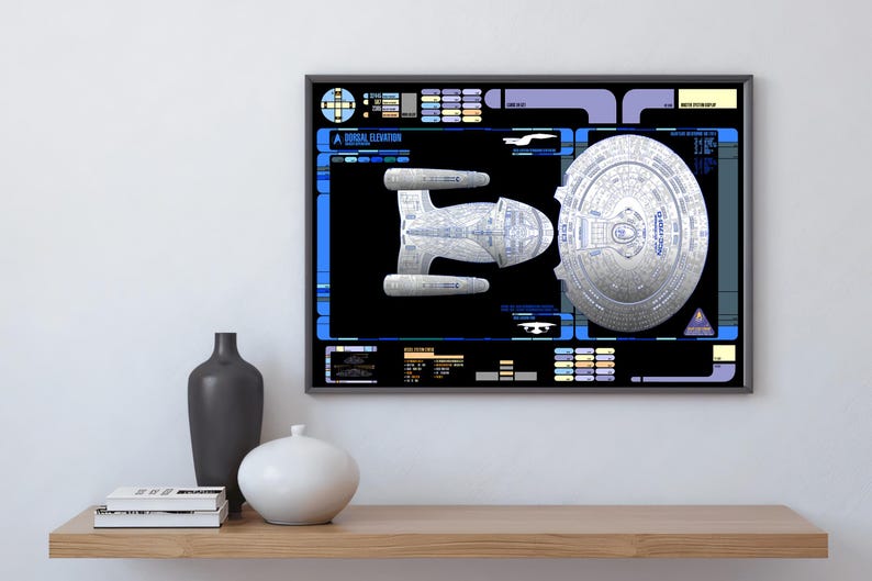 USS Enterprise NCC-1701-D Dorsal View LCARS Technical Display Print Art ...