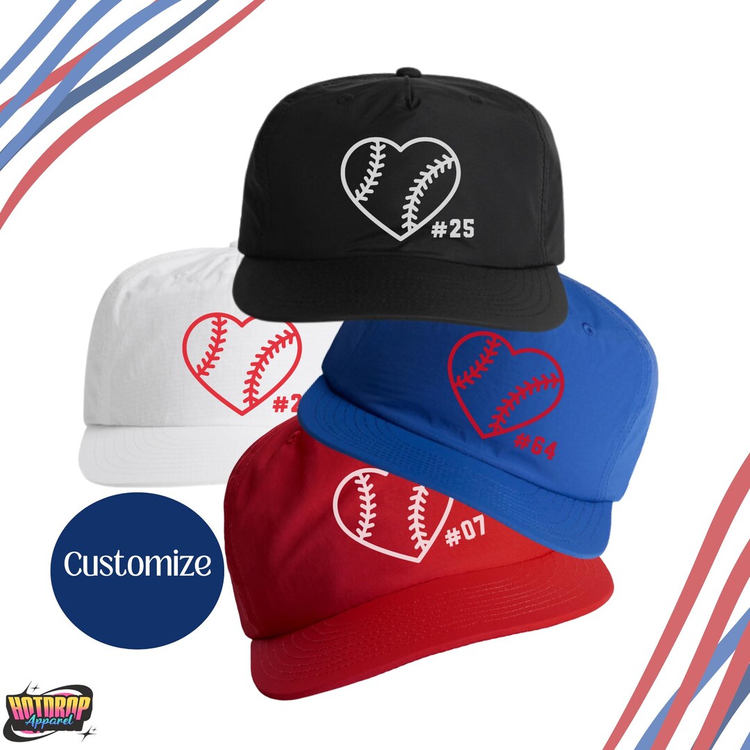 Baseball Heart With Custom Number Cap , Baseball Mom Game Day Hat ...
