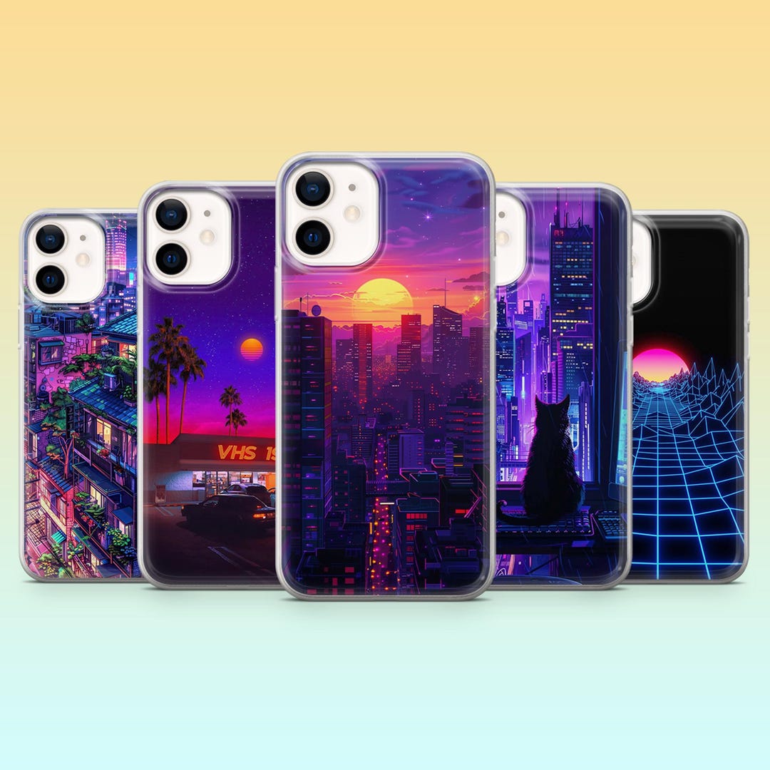 Synthwave Phone Case Vaporwave Retro City Cover for iPhone 16pro, 15 ...