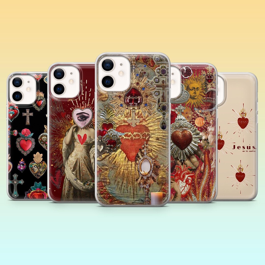 Catholic Phone Case Red Sacred Heart Cover for iPhone 17, 16, 15, 14 ...