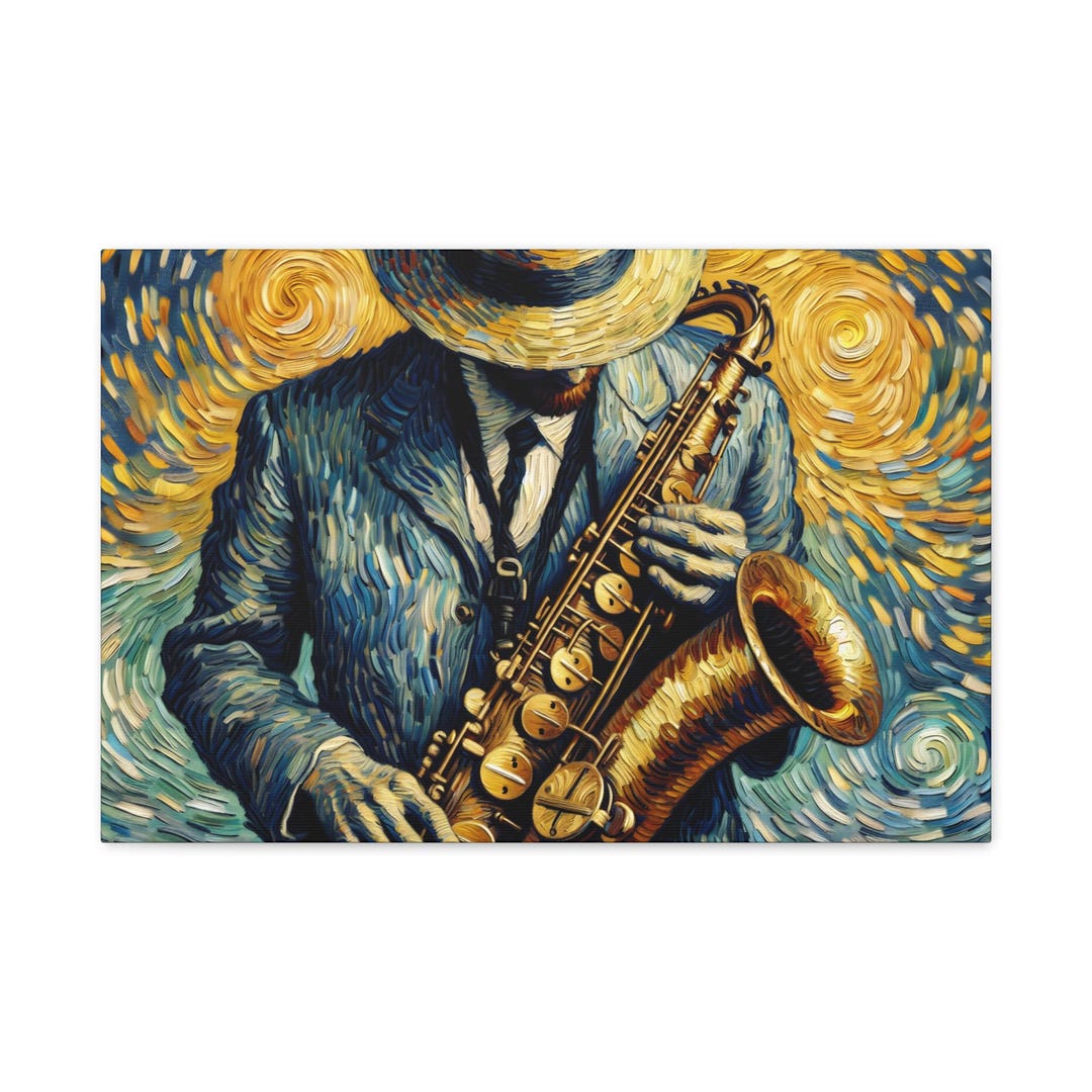Van Gogh Starry Night Jazzy Saxophone Player Canvas Art - Etsy