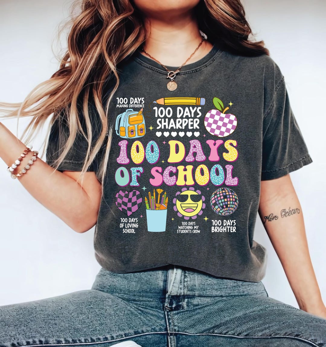 Retro 100 Days of School PNG, Groovy Teacher Era, Checkered Apple ...