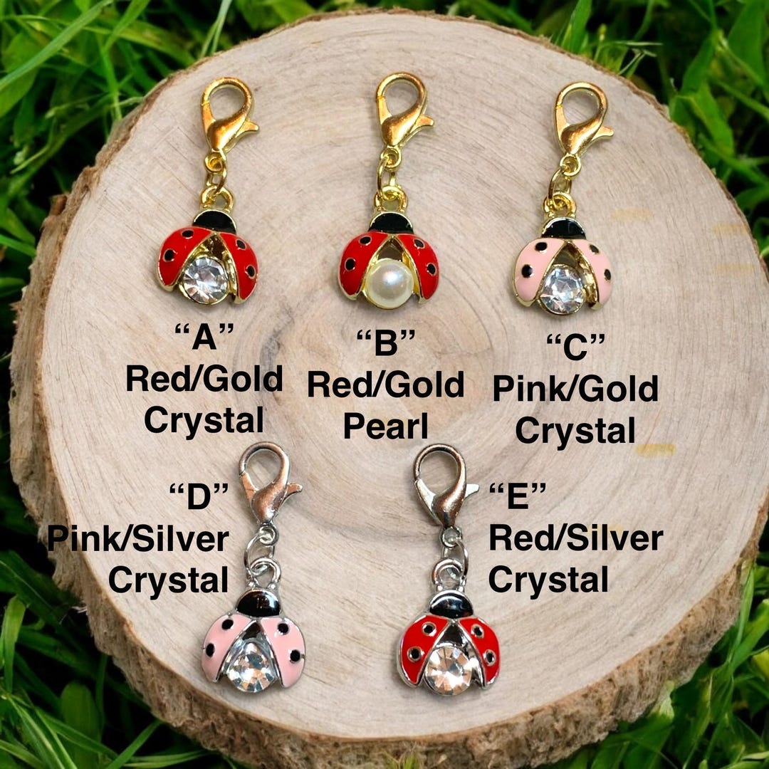 LADYBUG Enamel With Crystal or Pearl Clip-on, Lobster Clasp Charm for ...