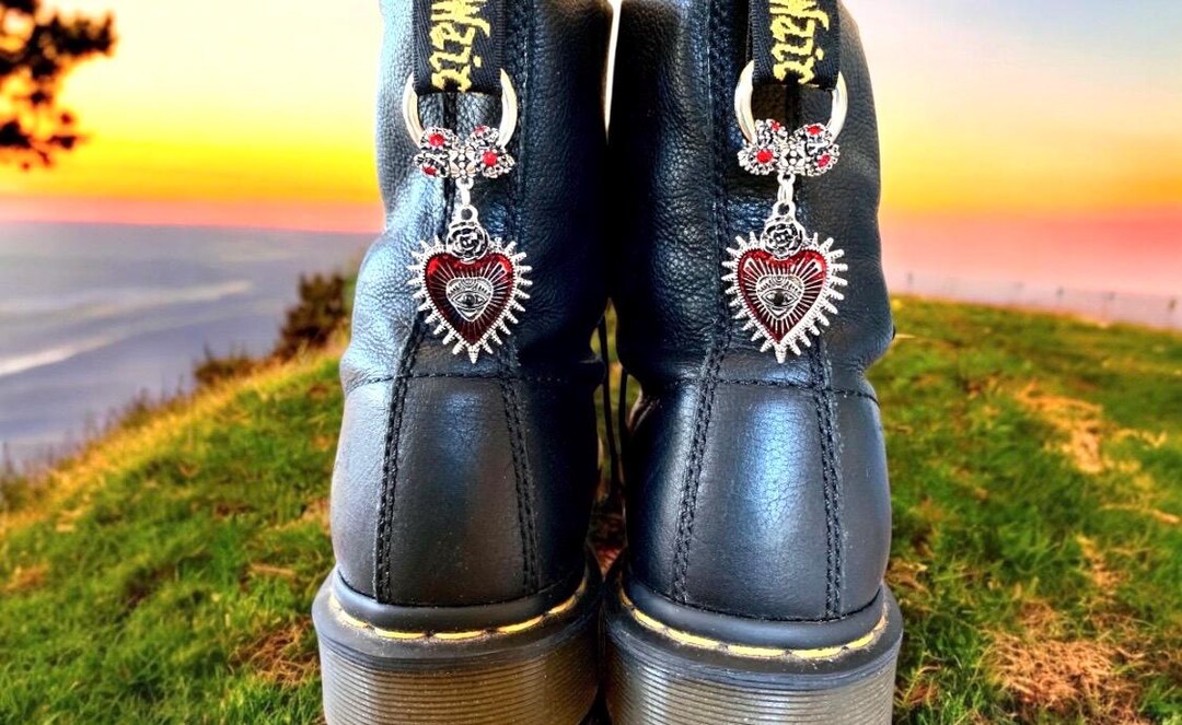 PAIR of RED HEARTS Boot Charms - Enamel With Black Crystal Center ...